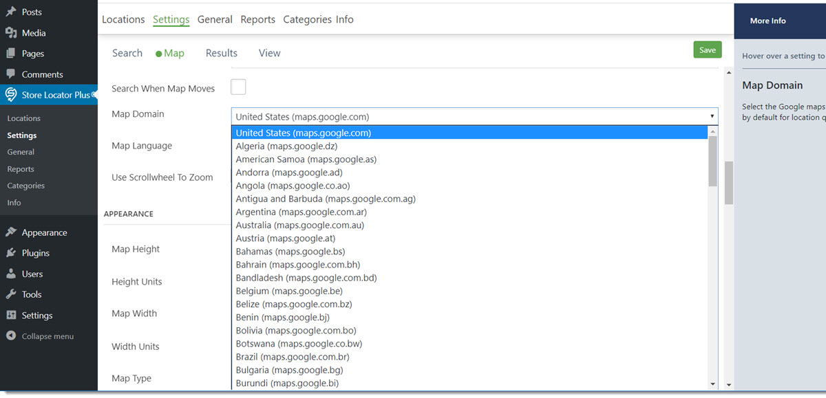 Google Map Domains supported in SLP - Documentation